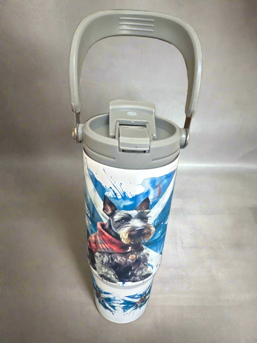 Tumbler. Custom Made Scottish Flag with Scotty Dog Flip Spout with str